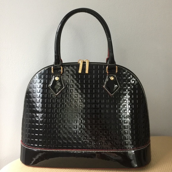 Arcadia | Bags | Arcadia Italian Squares Embossed Patent Leather Black ...